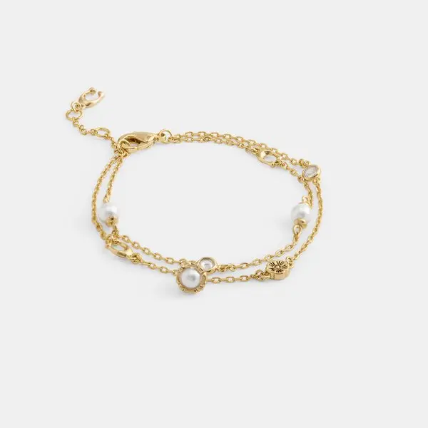 COACH Pearl Charm Double Bracelet - Gold/pearl