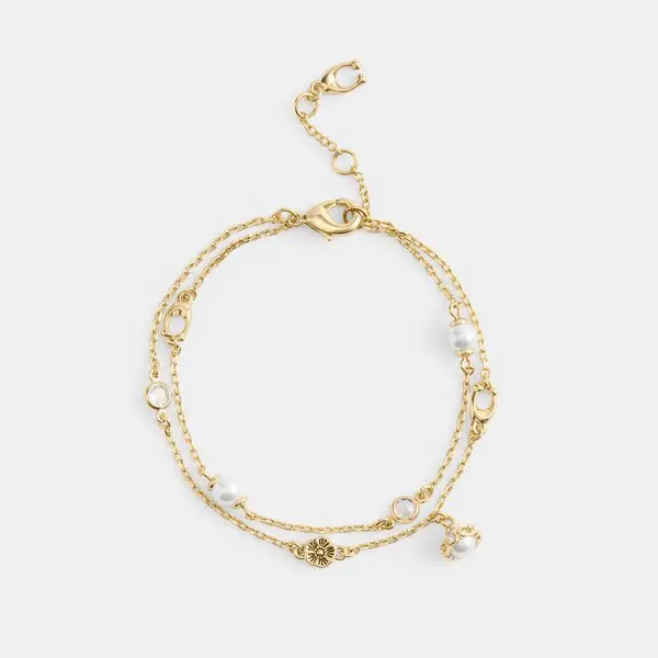 COACH Pearl Charm Double Bracelet - Gold/pearl
