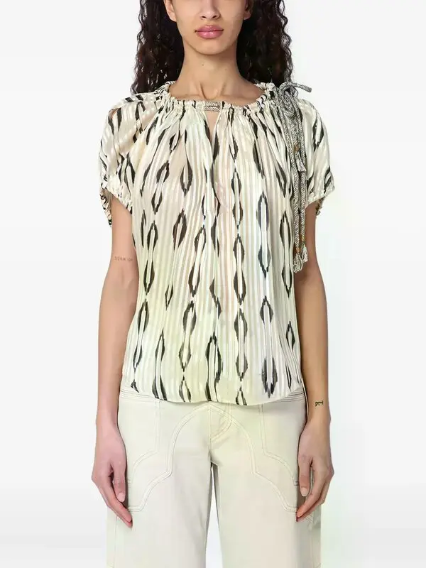 Isabel Marant Graphic-pattern Pleated Blouse - Neutrals