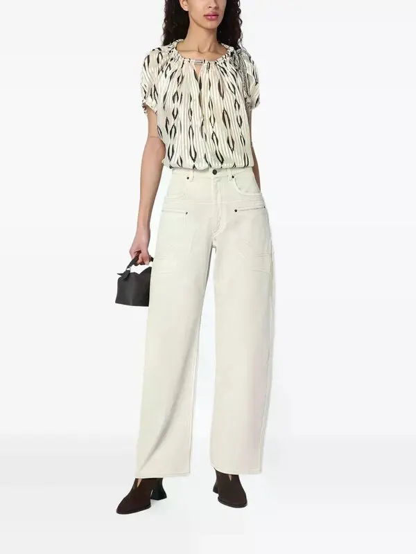 Isabel Marant Graphic-pattern Pleated Blouse - Neutrals