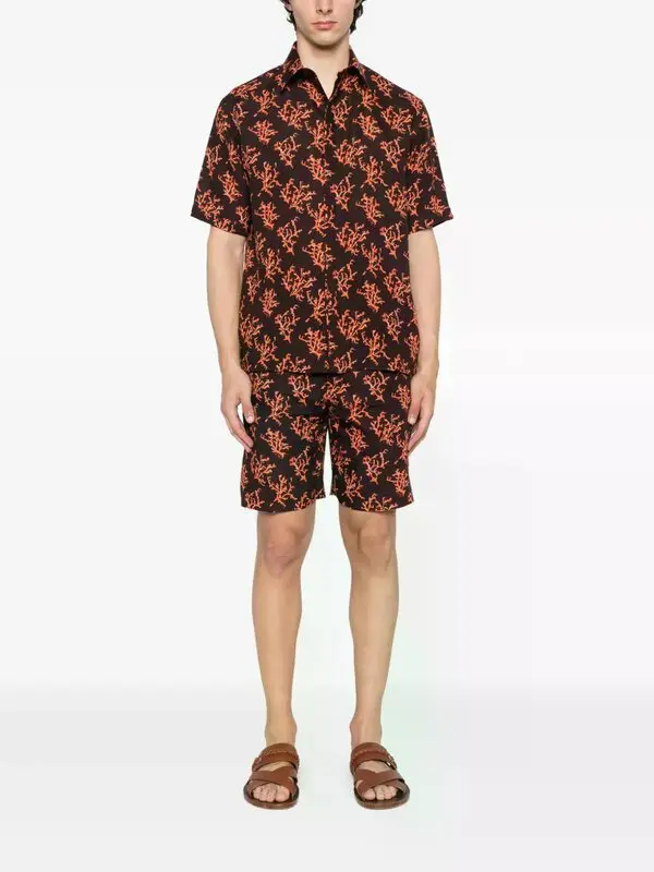 Fendi Coral-print Linen Shorts