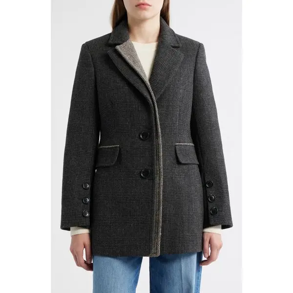 Sam Edelman Houndstooth Layered Wool Blend Coat