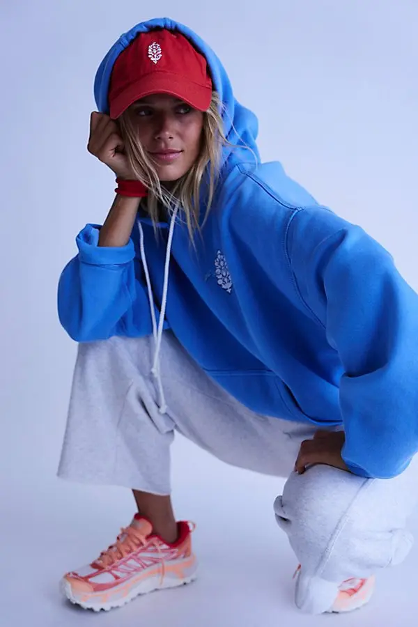 Free People Final Call Logo Hoodie - Riviera Blue Combo