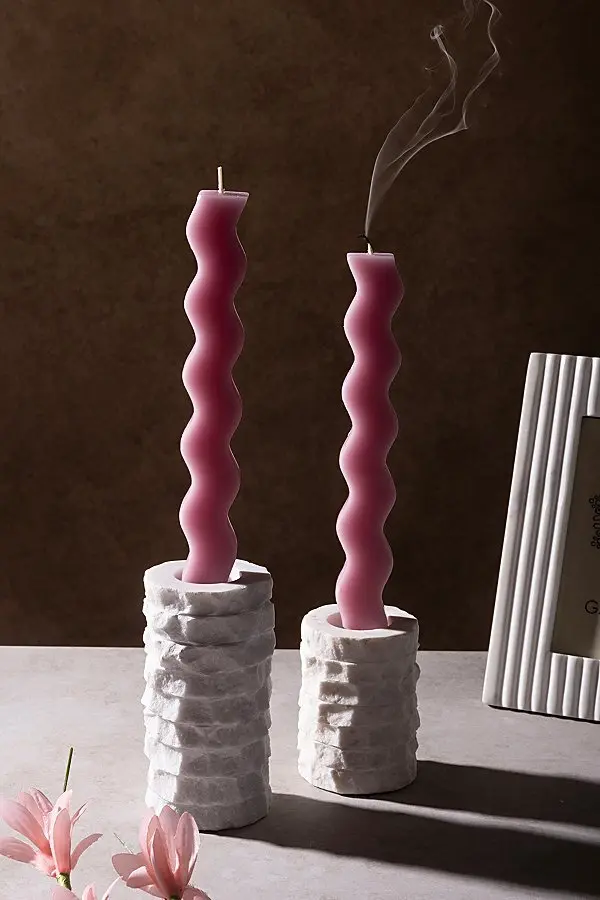 GAURI KOHLI Flores Marble Taper Candle Holders - White
