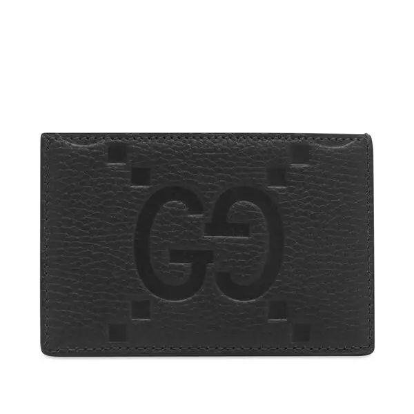 Gucci Gg Jumbo Leather Int 866 Card Case - Black