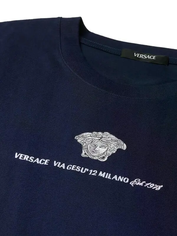 Versace Embroidered Cotton-jersey T-shirt - Blue