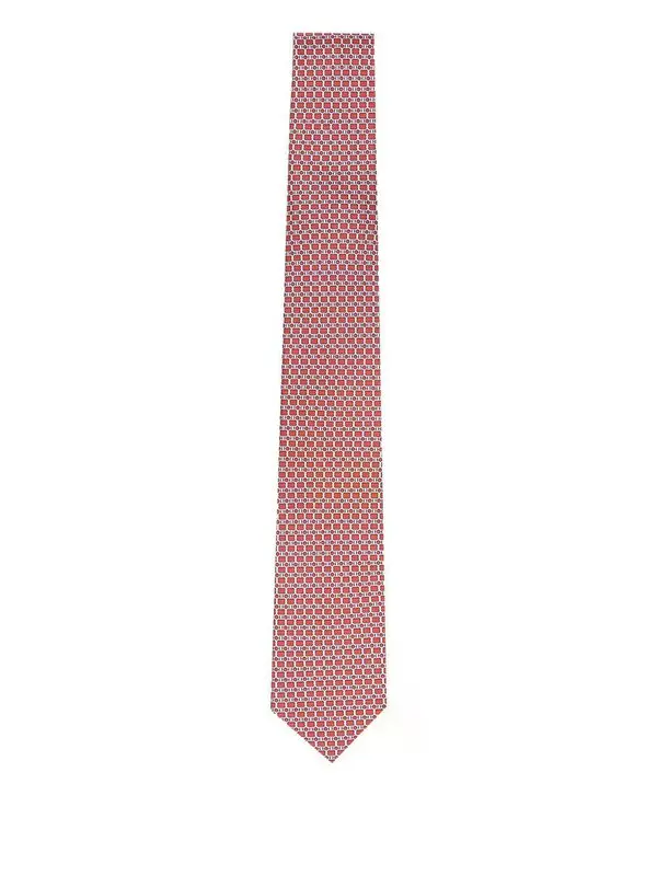 FERRAGAMO Gancini-print Silk Neck Tie - Red