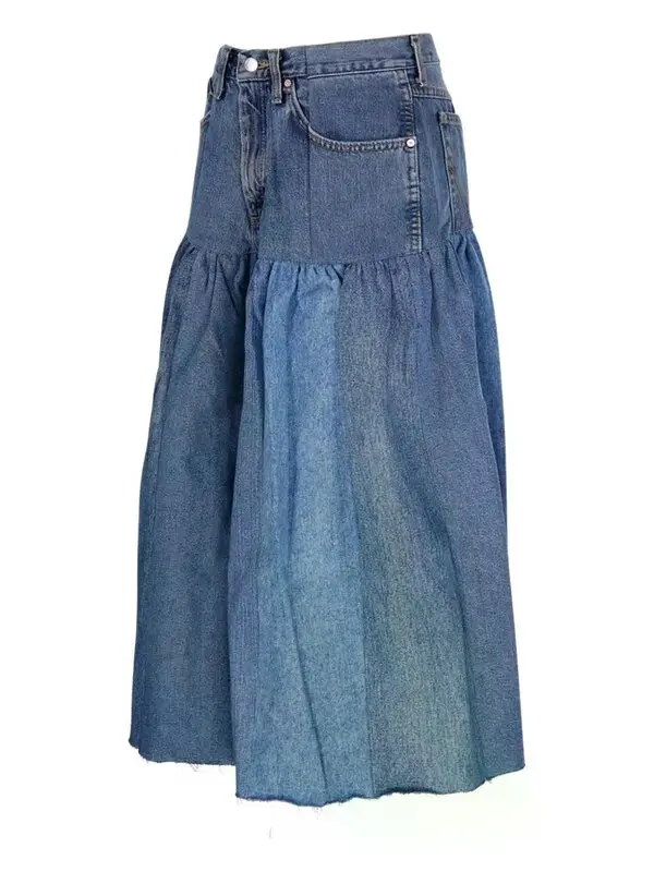 E.L.V. DENIM Harvard Ruffled Midi Denim Skirt