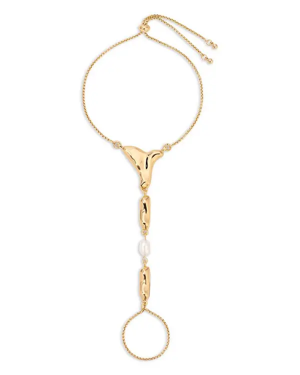 Ettika Liquid Metal Freshwater Pearl Hand Chain - Gold