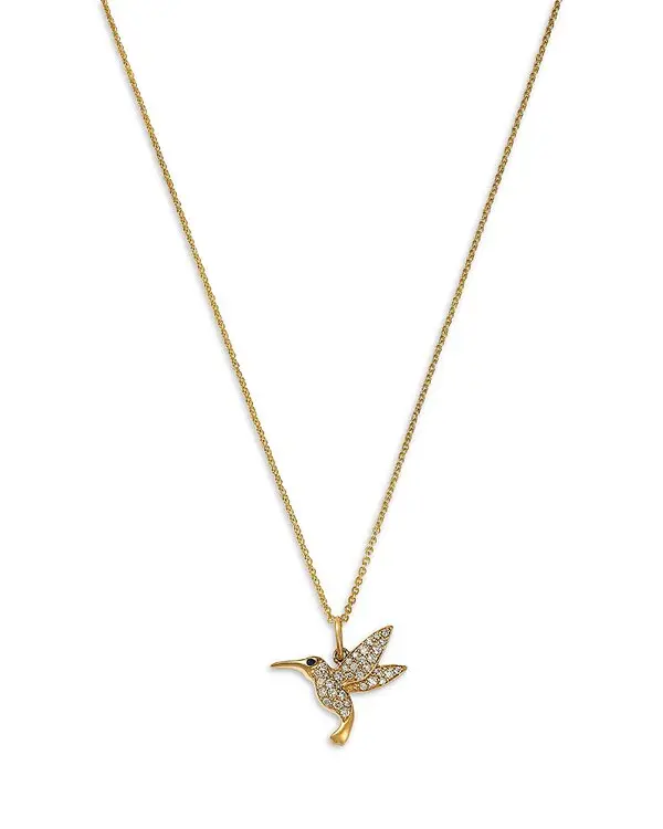 SYDNEY EVAN 14k Yellow Diamond And Blue Sapphire Hummingbird Pendant Necklace - Gold