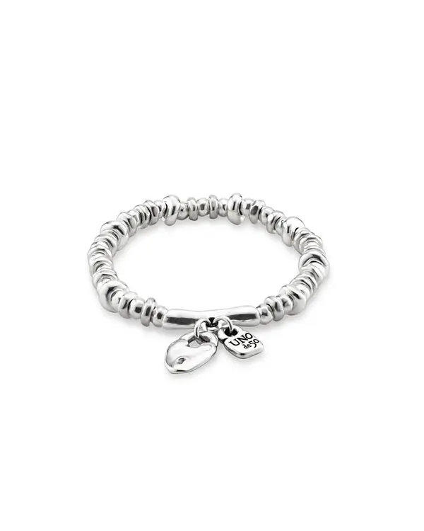 UNODE50 Plated Beaded Charm Bracelet With Padlock And Heart - Silver