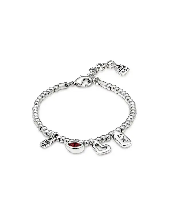 UNODE50 Sterling -plated Beaded Charm Bracelet With Red Stone - Silver