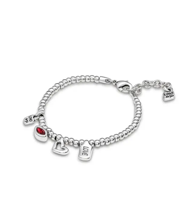 UNODE50 Sterling -plated Beaded Charm Bracelet With Red Stone
