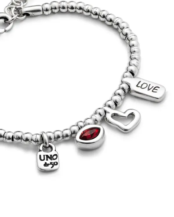 UNODE50 Sterling -plated Beaded Charm Bracelet With Red Stone