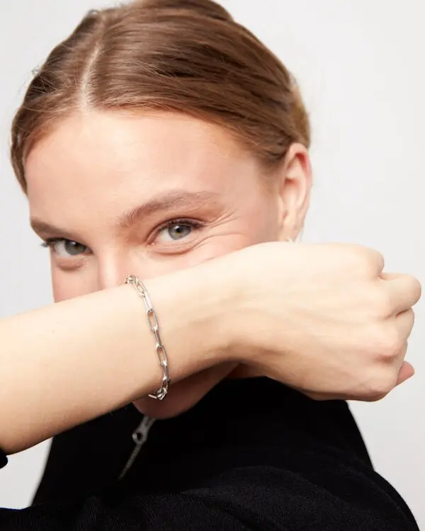 UNODE50 Sterling Plated Cable Chain Link Bracelet - Silver