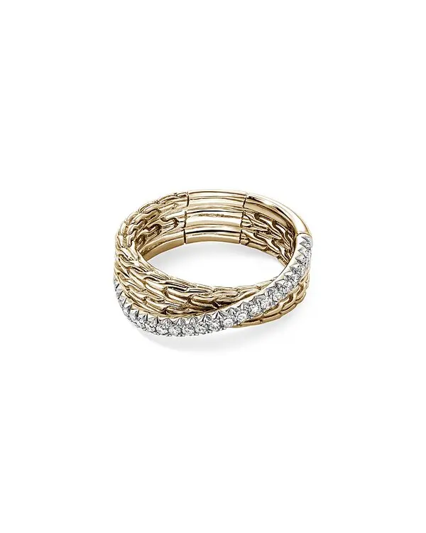 John Hardy 14k Yellow Jh Essentials Diamond Pave Crossover Ring - Gold