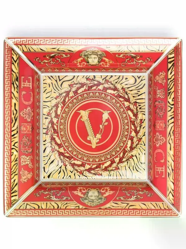 Versace Virtus Holiday Square Plate - Red