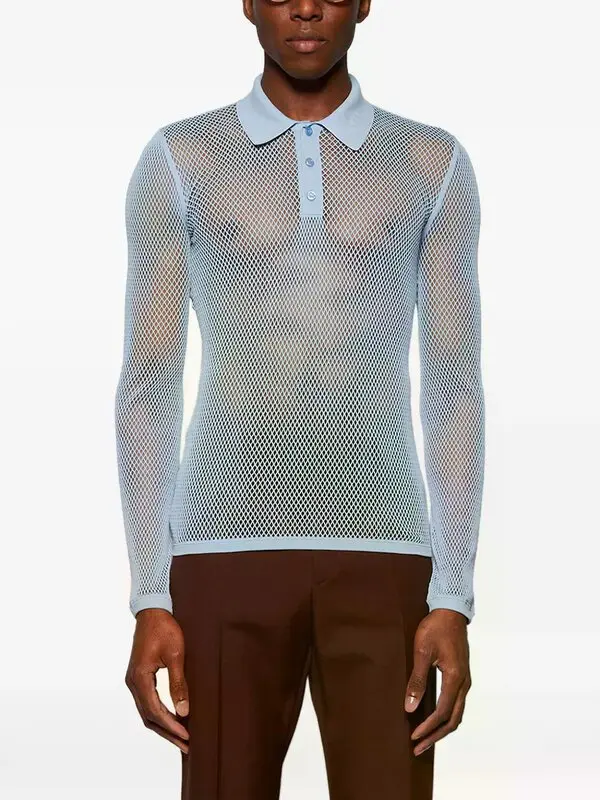 Gucci Long-sleeve Mesh Polo Shirt