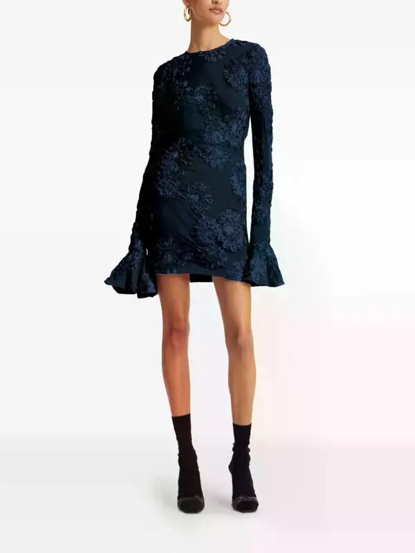 ROTATE BY BIRGER CHRISTENSEN 3d Floral Mesh Mini Dress - Blue