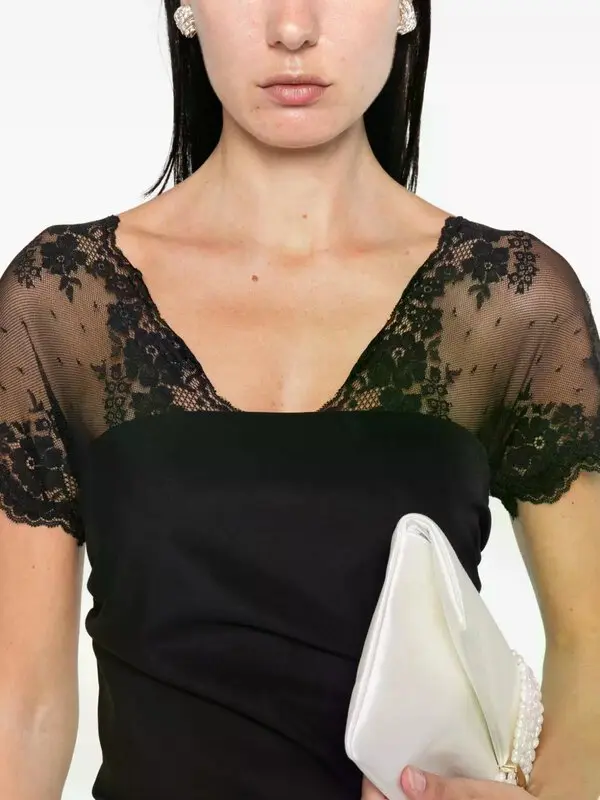chinese dress ladies Round Neck Lace Insert See Through Bodycon Dress  Mislish