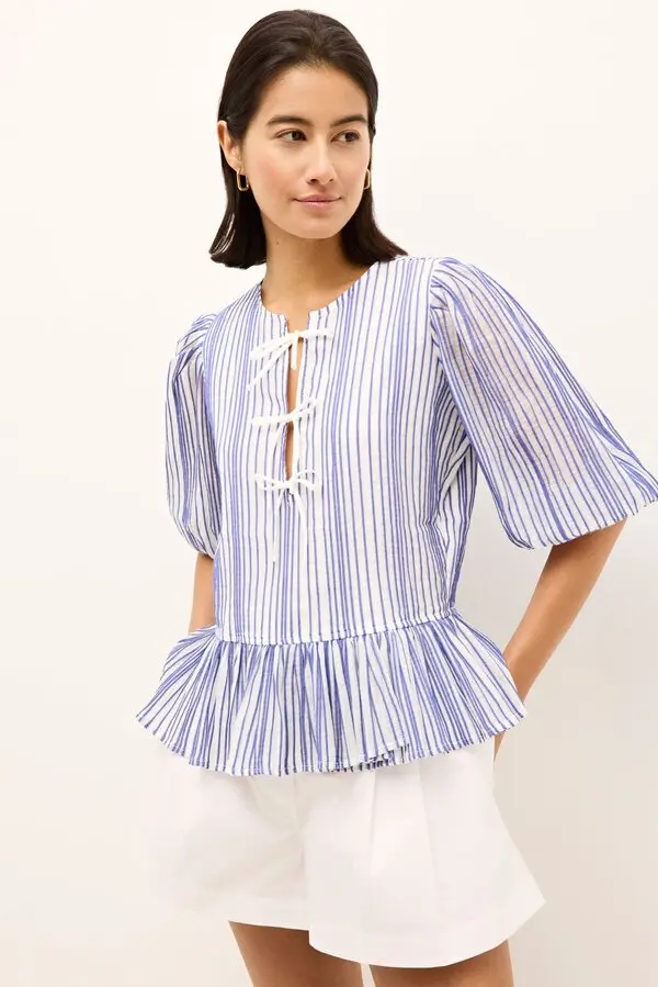 MARIE OLIVER Estella Tie-front Top - Dazzling Stripe