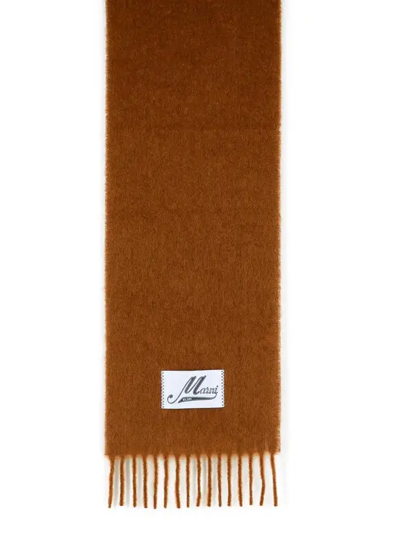 Marni Brushed Alpaca Blend Scarf With Fringes - Brown