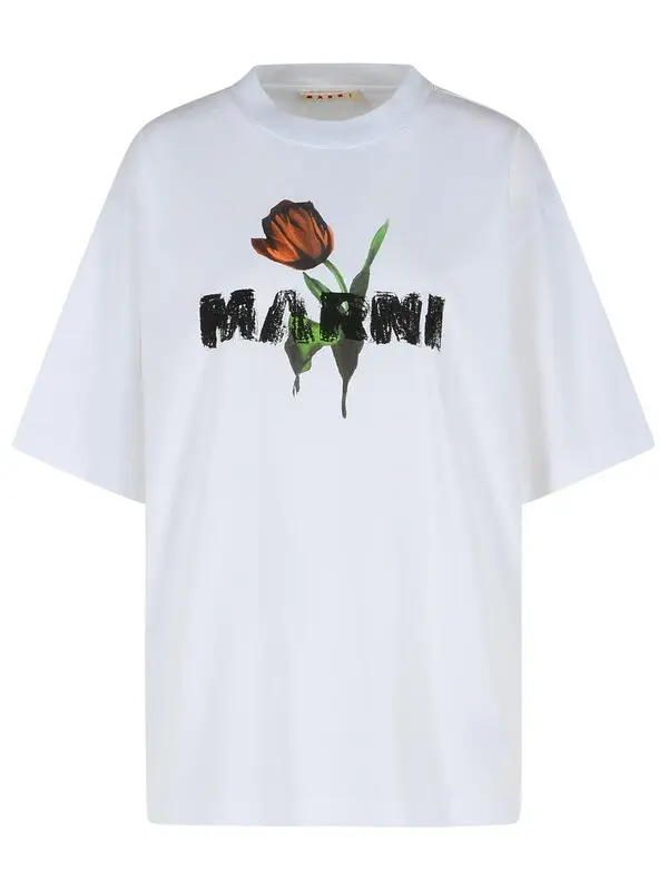 Marni Cotton T-shirt With Tulip Print - White