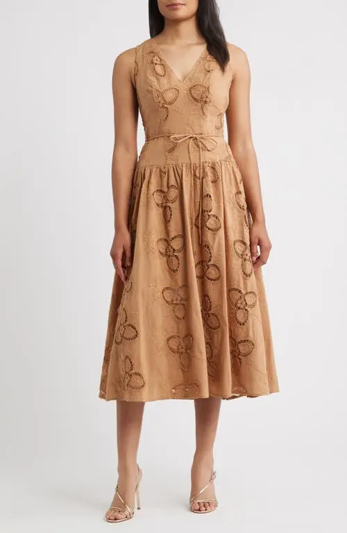 Anne Klein Embroidered Sleeveless Midi Dress