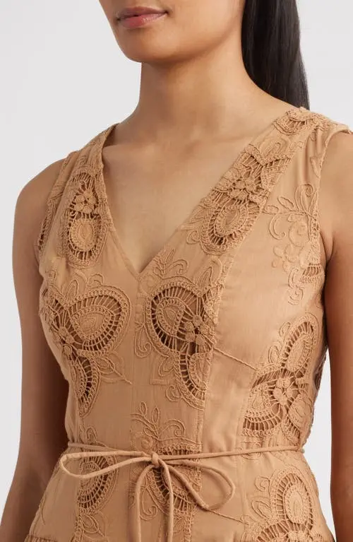 Anne Klein Embroidered Sleeveless Midi Dress In Ginger Root - 30% Off