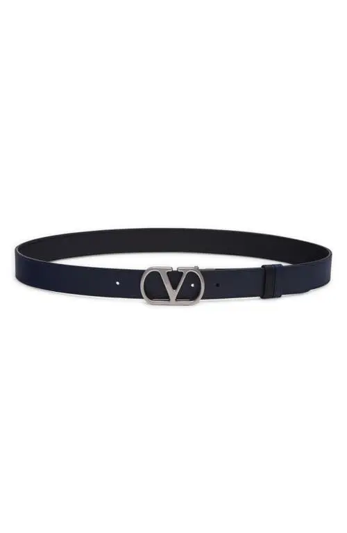 Valentino Garavani Vlogo Reversible Leather Belt - Black/blue