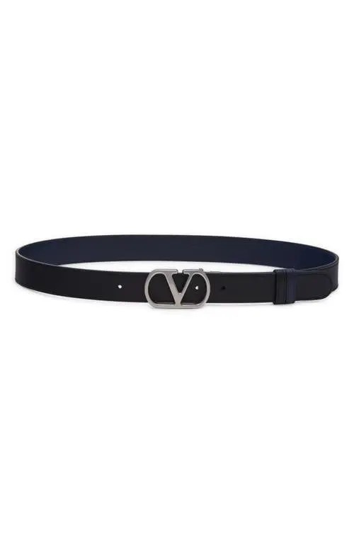 Valentino Garavani Vlogo Reversible Leather Belt - Black/blue