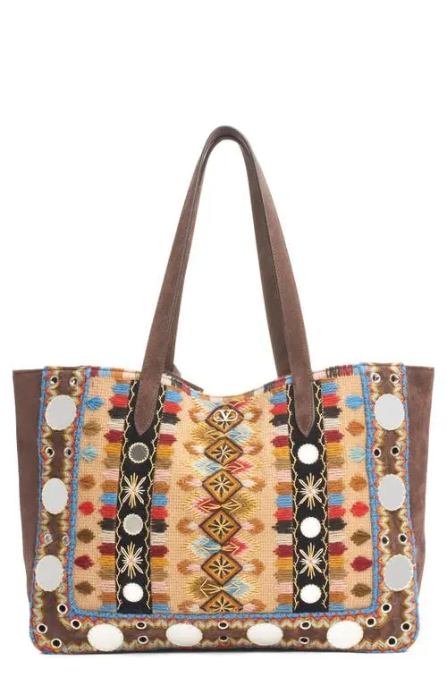 Valentino Garavani Large Nellcôte Embroidered Tote - Brown Multi