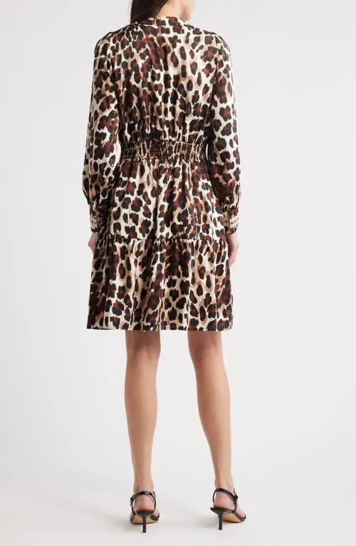 Anne Klein Long Sleeve Leopard Print Minidress