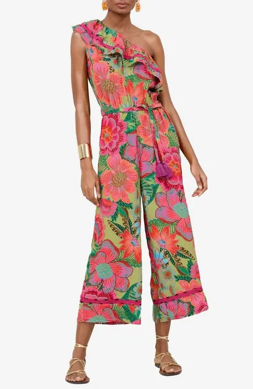 LIPSY Floral Print One Shoulder Crop Jumpsuit - Green
