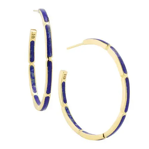 JAN LESLIE Inside Out Hoop Earring Set In Sterling With 18k Gold Overlay - Blue