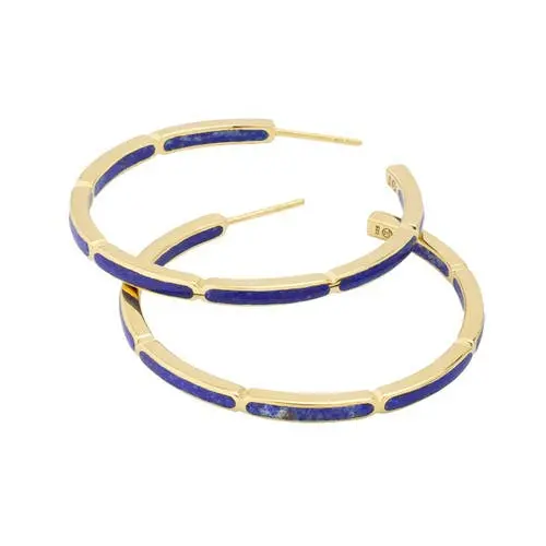 JAN LESLIE Inside Out Hoop Earring Set In Sterling With 18k Gold Overlay - Blue