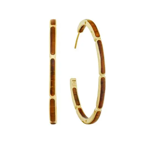 JAN LESLIE Inside Out Hoop Earring Set In Sterling With 18k Gold Overlay - Brown