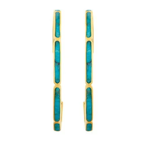 JAN LESLIE Inside Out Hoop Earring Set In Sterling With 18k Gold Overlay - Turquoise