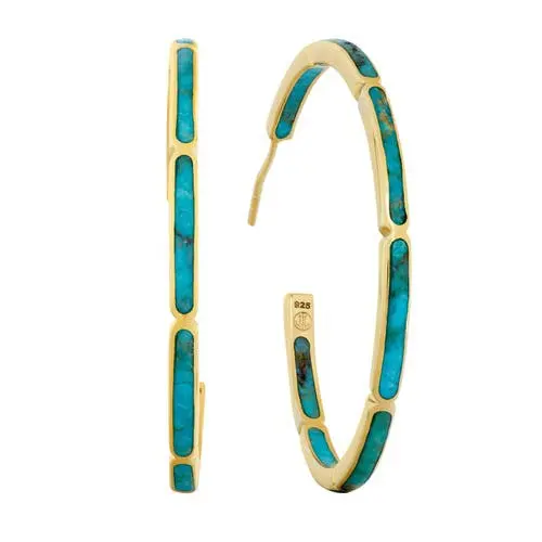 JAN LESLIE Inside Out Hoop Earring Set In Sterling With 18k Gold Overlay - Turquoise