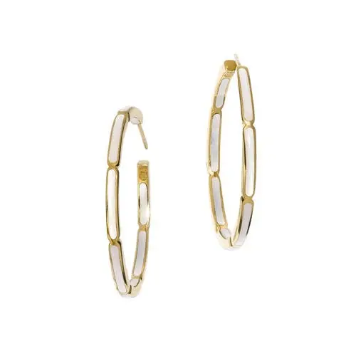 JAN LESLIE Inside Out Hoop Earring Set In Sterling With 18k Gold Overlay - White