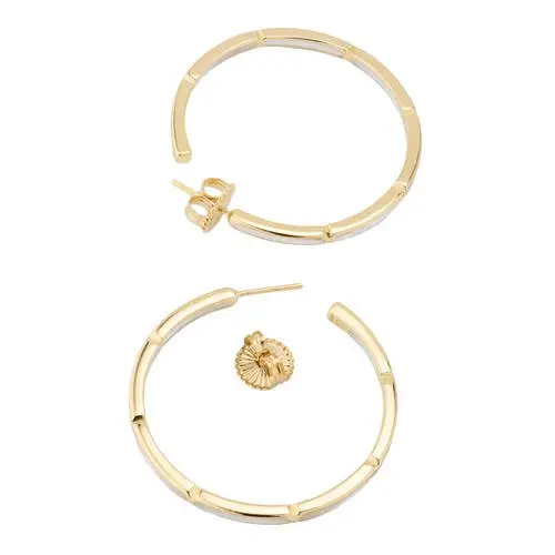 JAN LESLIE Inside Out Hoop Earring Set In Sterling With 18k Gold Overlay - White