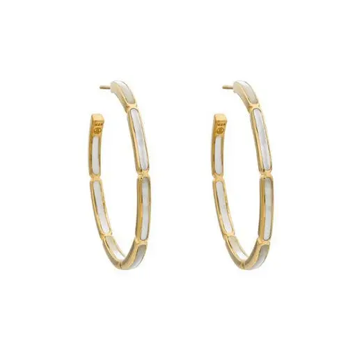 JAN LESLIE Inside Out Hoop Earring Set In Sterling With 18k Gold Overlay - White