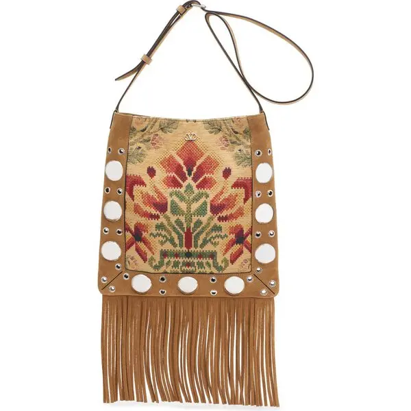 Valentino Garavani Nellcôte Embroidered Fringe Crossbody Bag - Brown Multi