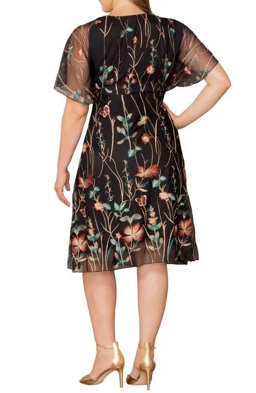 KIYONNA Sonnet Embroidered Midi Dress - Onyx