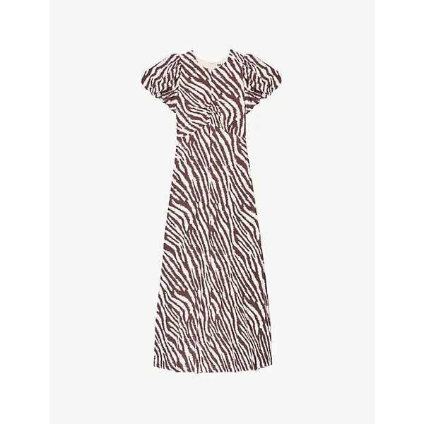 RO&ZO Zebra-print Woven Midi Dress - Brown