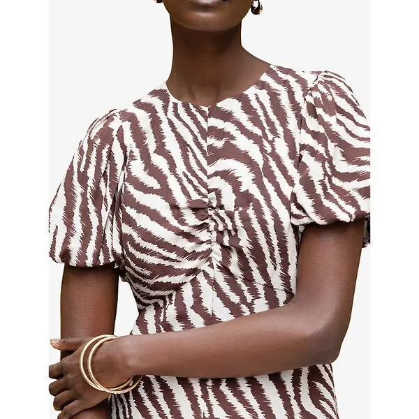 RO&ZO Zebra-print Woven Midi Dress - Brown