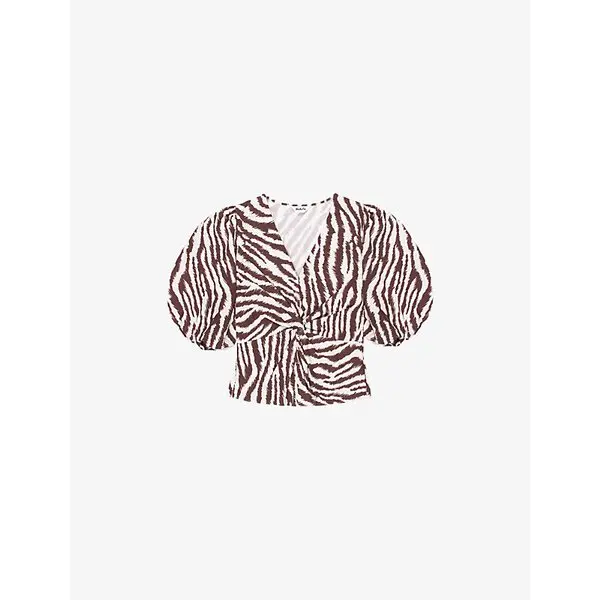 RO&ZO Zebra-print Twist-front Cotton Top