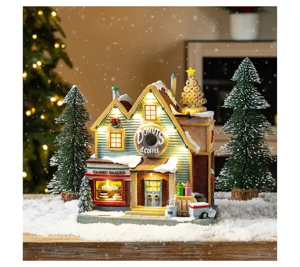 GLITZHOME 10h Lighted Music Christmas Coffee Shop Village - One-color