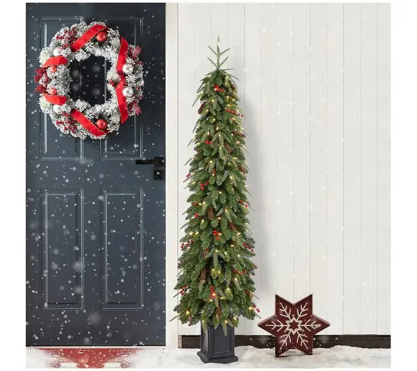 GLITZHOME 6' Led Pre-lit Green Artificial Chris Tmas Porch Tree - One-color
