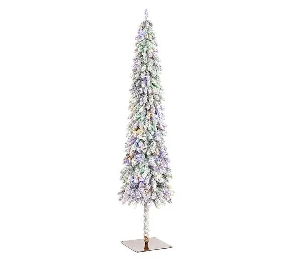 GLITZHOME 7.5' Led Pre-lit Flocked Artificial C Hristmas Tree